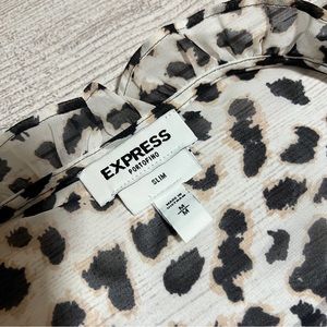 Express | Tops | Express Slim Fit Leopard Ruffle Chiffon Portofino ...
